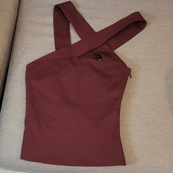 NBD | Tops | Nwt Nbd Burgundy Cross Strap Top Size Xxs | Poshmark
